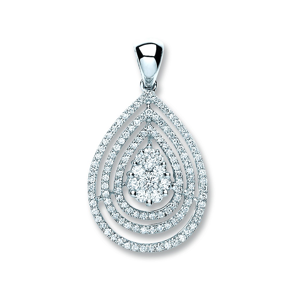 18ct White Gold 0.60ct Diamond Drop Pendant – Italian Jewellery Ltd